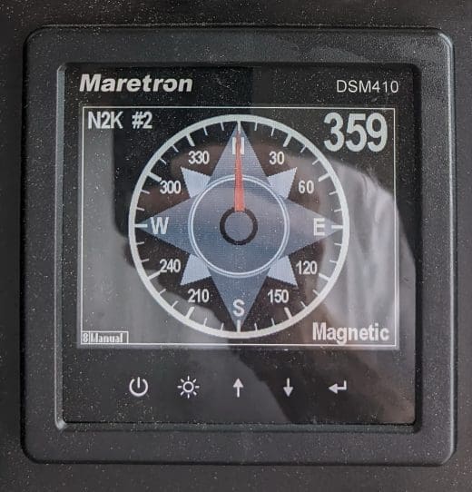 Gizmo's new (though previously owned) compass, thanks to Max Marine ...