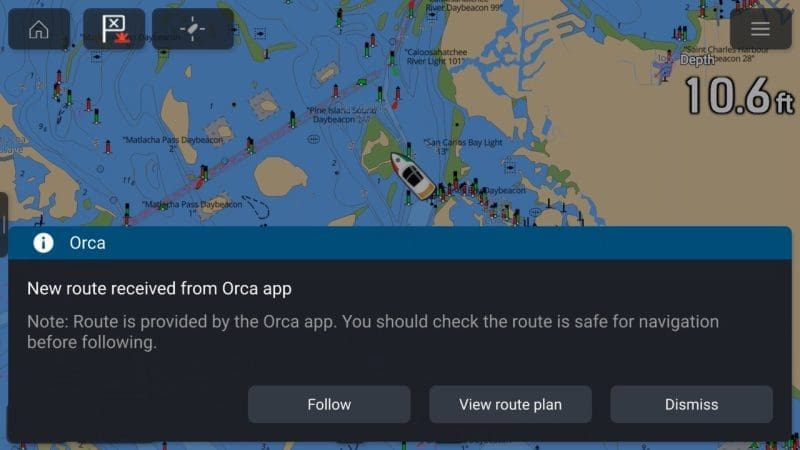 Orca and Raymarine Axiom integration, easy route sharing from tablet to ...